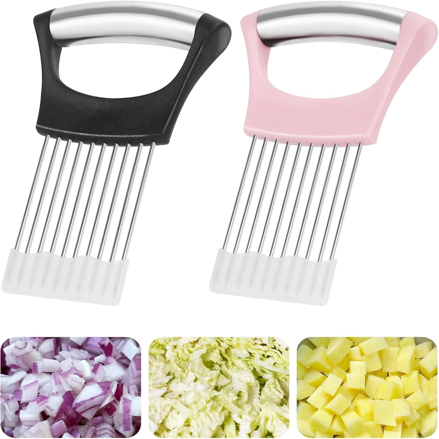 Amazon.com: 2PCs Stainless Steel Onion Slicer Holder, Onion Cutter ...