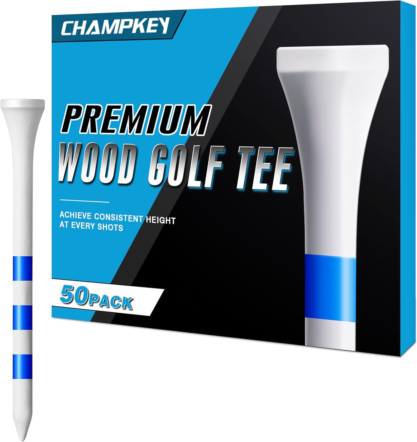 CHAMPKEY Premium Wood Golf Tees 50 Pack or 100 Pack - 3 Line Marking ...