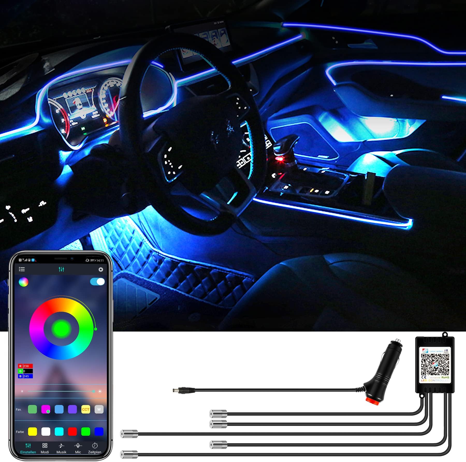 YAOBLUESEA LED Interior Lighting, 12V Car Interior Lights 6m LED 5050 ...
