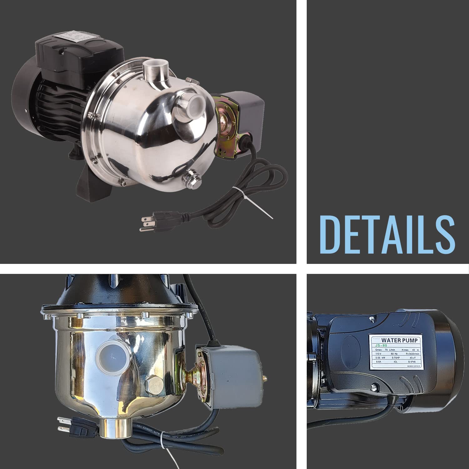 Snapklik.com : Shallow Well Jet Pump 3/4HP 185GPM Jet Water Pump 131ft ...