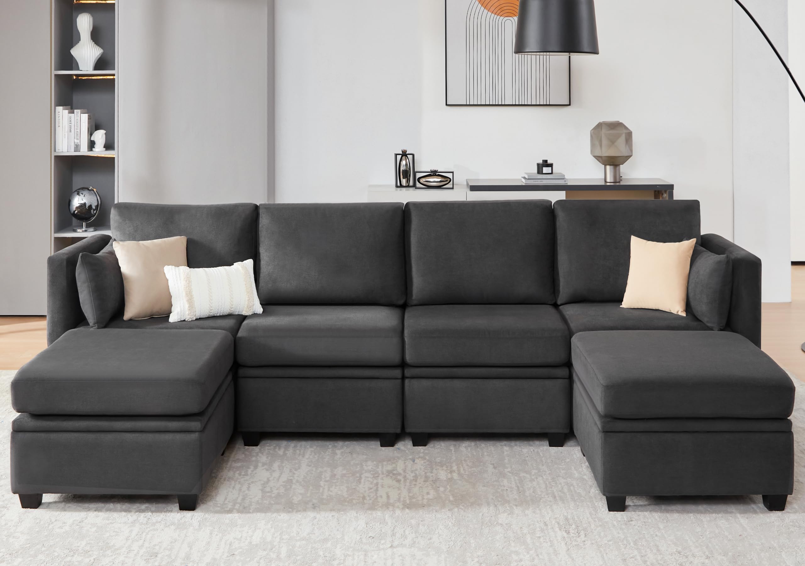 Amazon.com: Hasuit 113'' Sectional Sofa with Storage Seats, Convertible ...