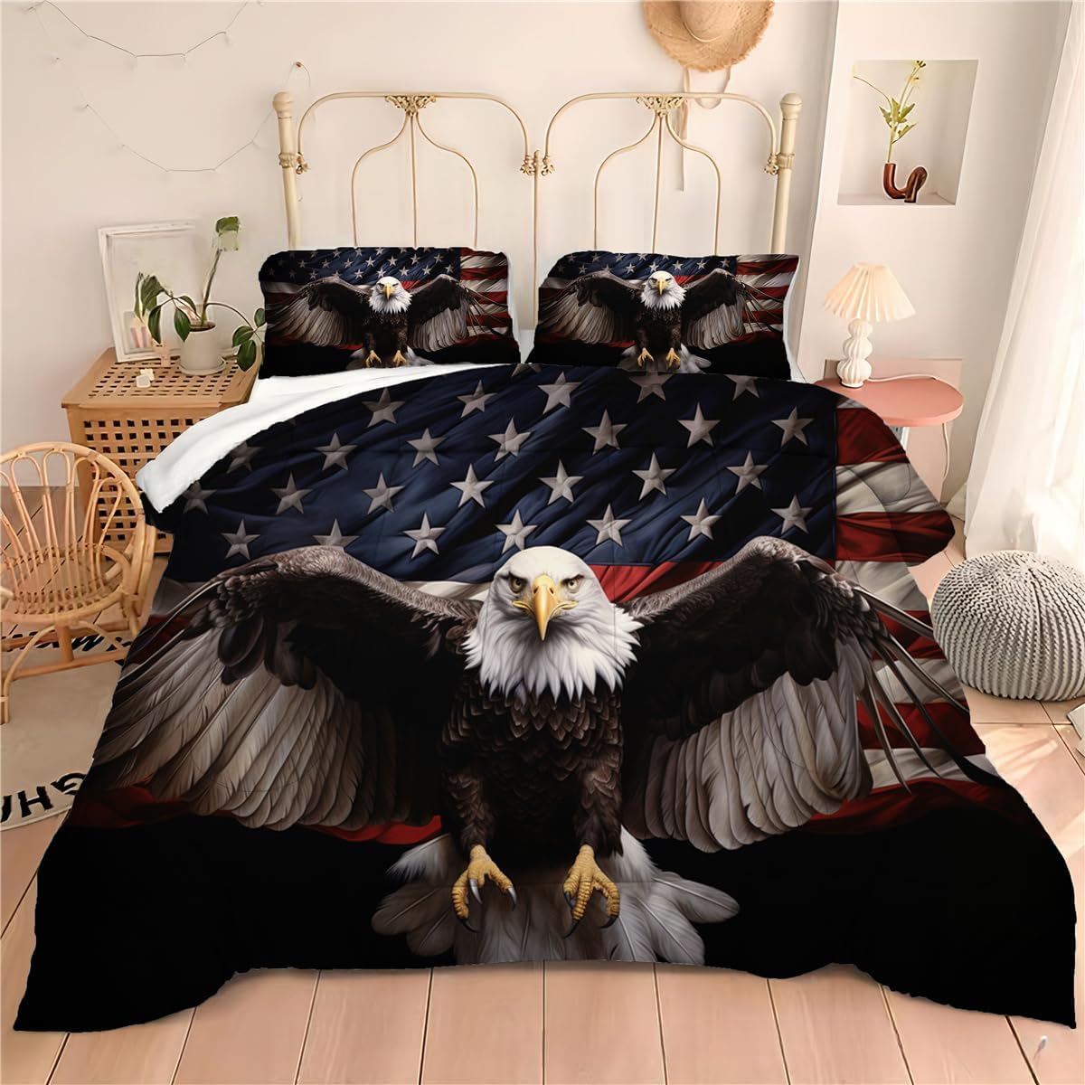 Amazon.com: American Flag Comforter Sets Queen Size Bald Eagle Soft ...