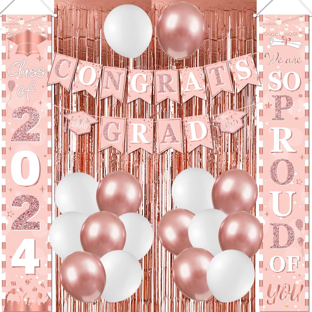 Amazon.com: Generic Pink Graduation Decorations Class of 2024 ...