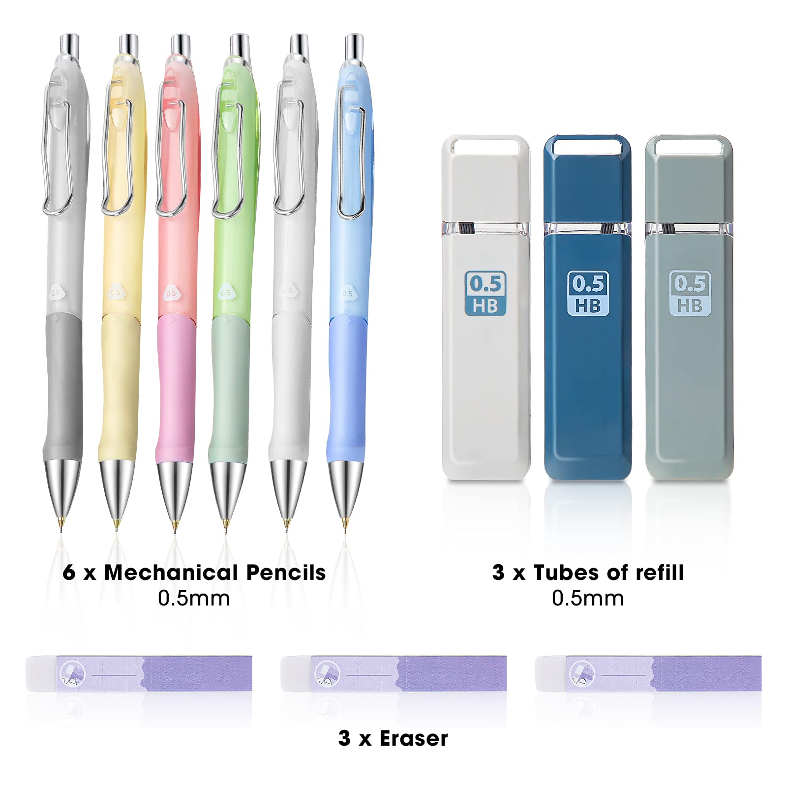 12 Pieces Mechanical Pencils Set 6 Pieces 0.5 mm Colored Mechanical ...