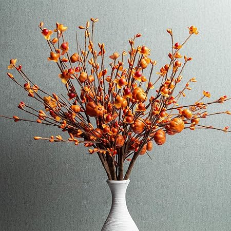 Amazon.com: jinghong 6 Pack Artificial Berry Stems Orange Pumpkin Stems ...