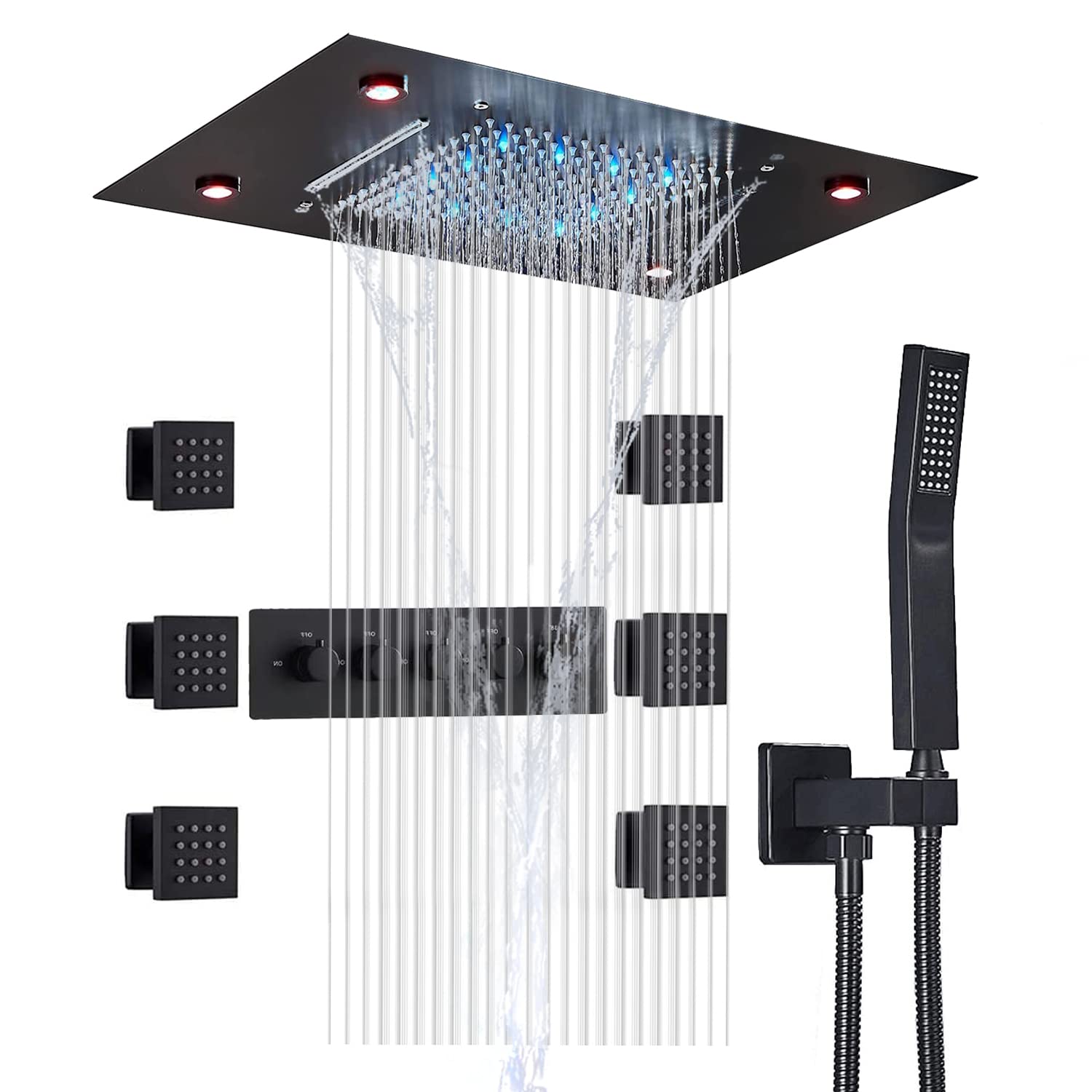 Shower Faucet Sets Luxury LED 64 Colours Change Ceiling Mounted 14 X 20 ...