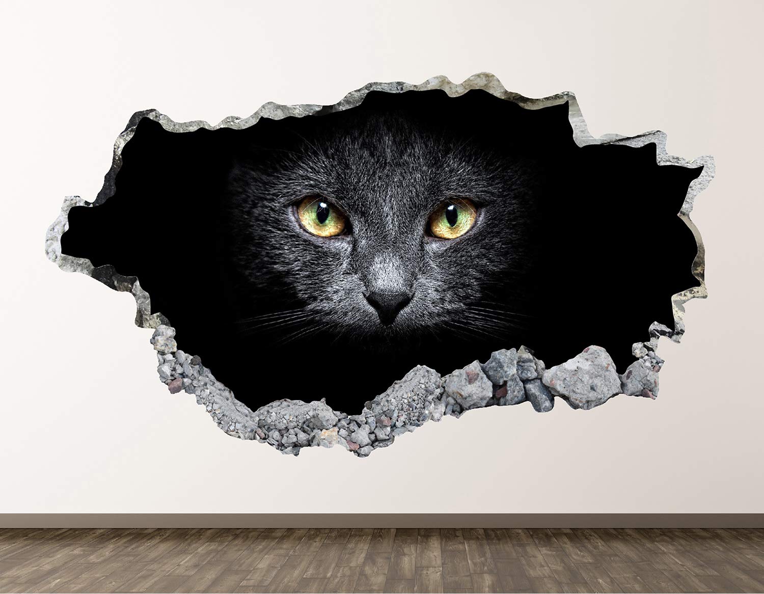 Amazon.com: Cat Wall Decal Art Decor 3D Smashed Kids Black Animal ...
