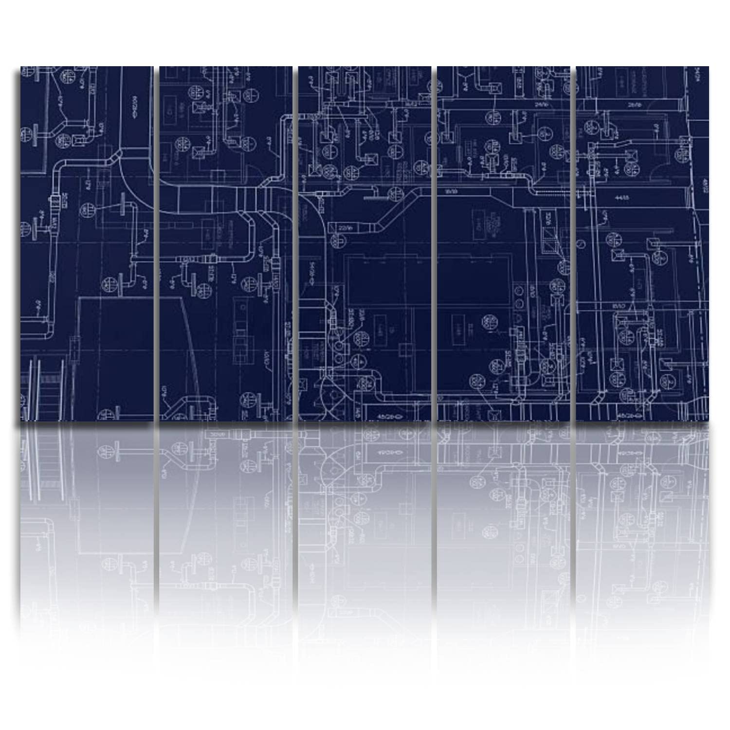 Amazon.com: 5 Panels Art Wall Decor HVAC Blueprint Artwork Modern ...