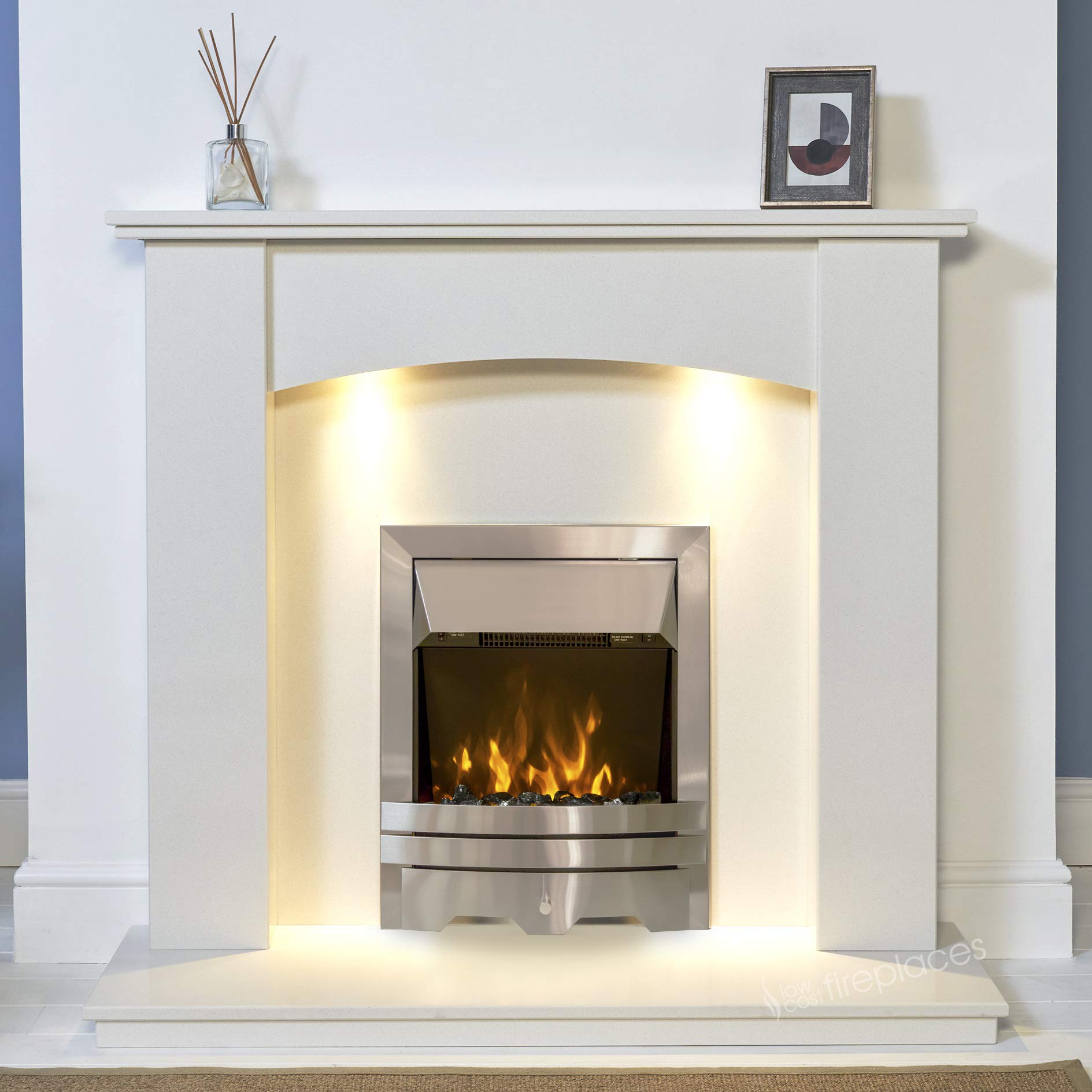 Buy White Marble Stone Modern Curved Surround Electric LED Fireplace ...