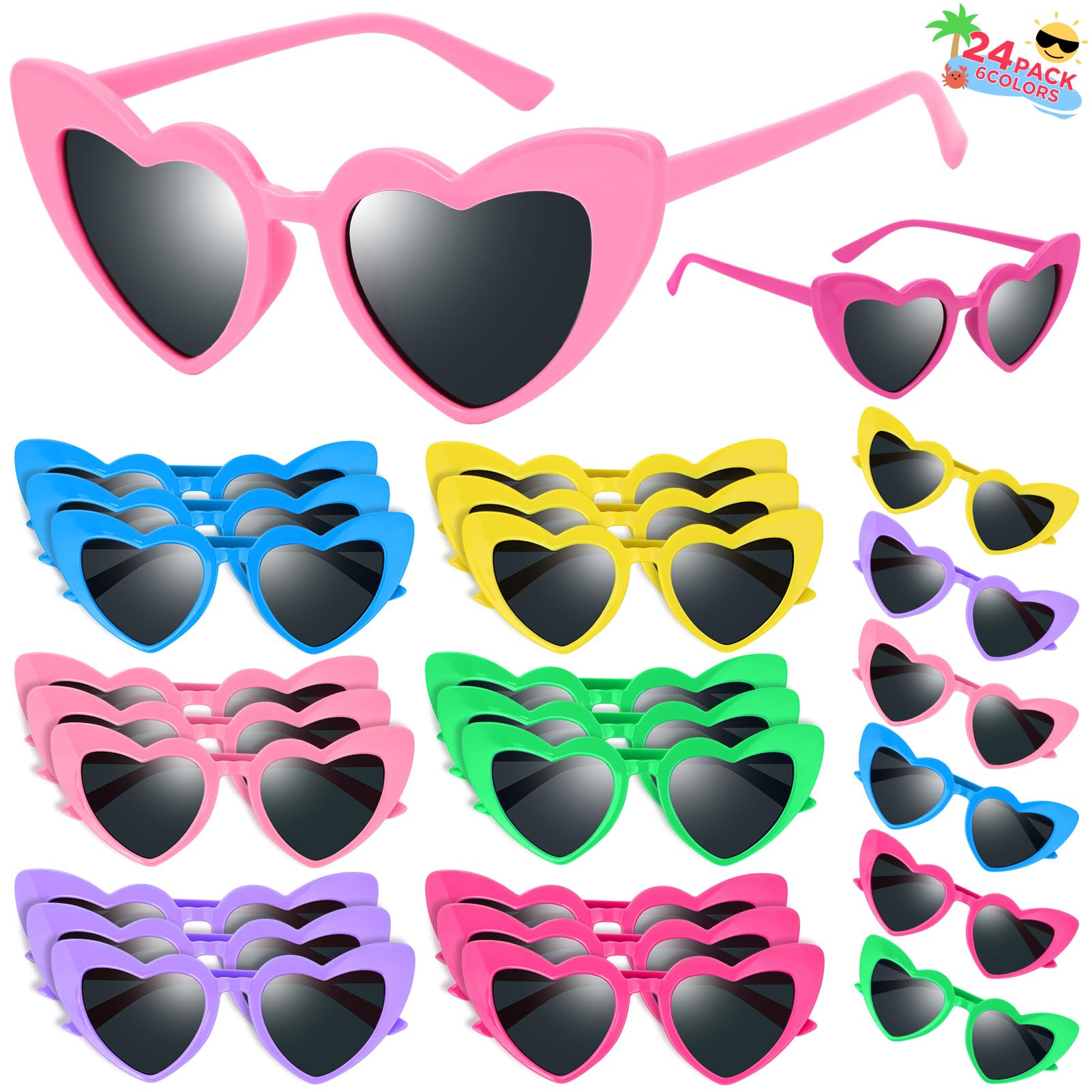 Amazon.com: GINMIC Heart Sunglasses for Kids, 24PACK Trendy Heart ...