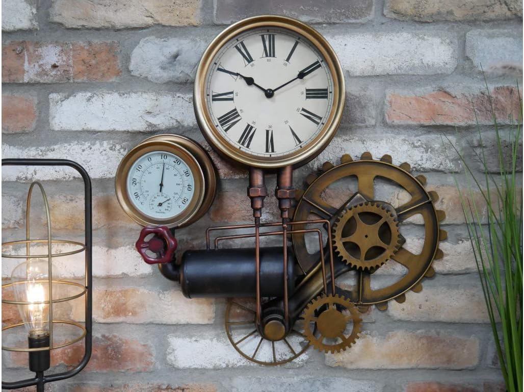 Casadomu Steampunk Clock Industrial Pipe Wall Hanging Large Rustic Cogs ...