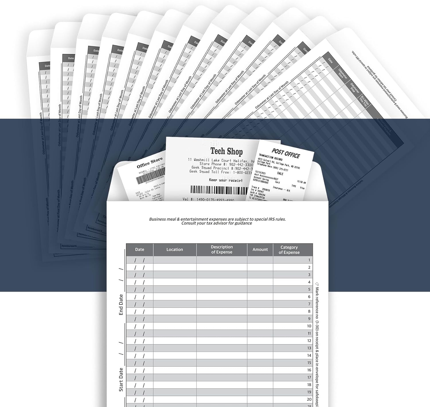 12 Set Receipts Organizer & Expense Envelope, Business Expense Tracker ...
