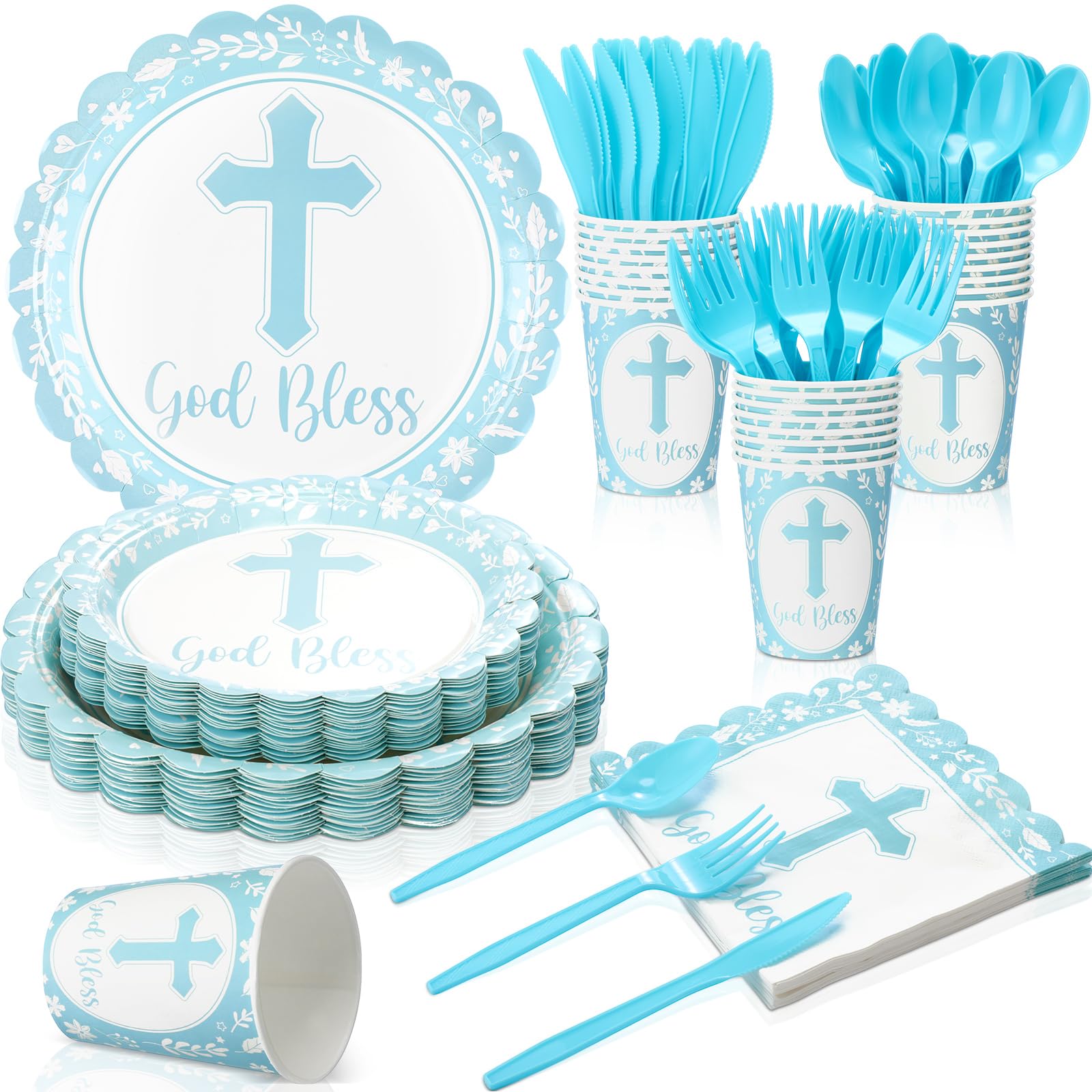 Amazon.com: Zhehao 25 Sets Baptism Paper Plates Napkins Cups Cutlery ...
