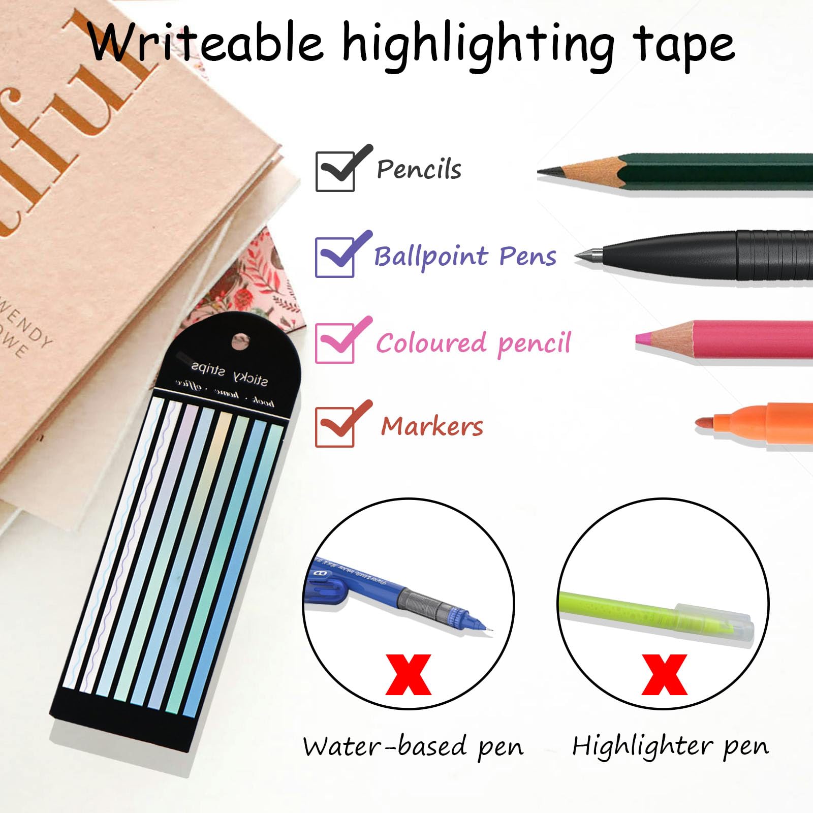 Realand 1440pcs Transparent Highlighter Tape, Long Reusable Highlight ...