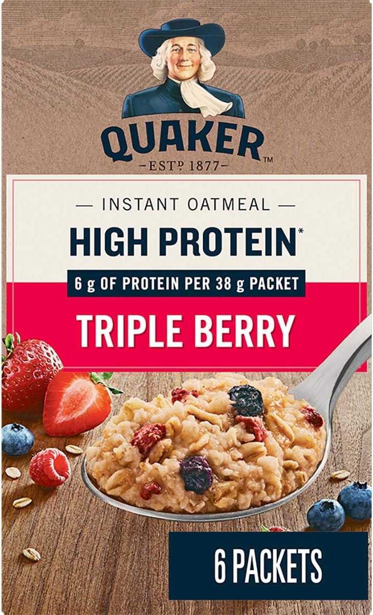 QUAKER High Protein Triple Berry Instant Oatmeal (6 Packets x 38 g ...