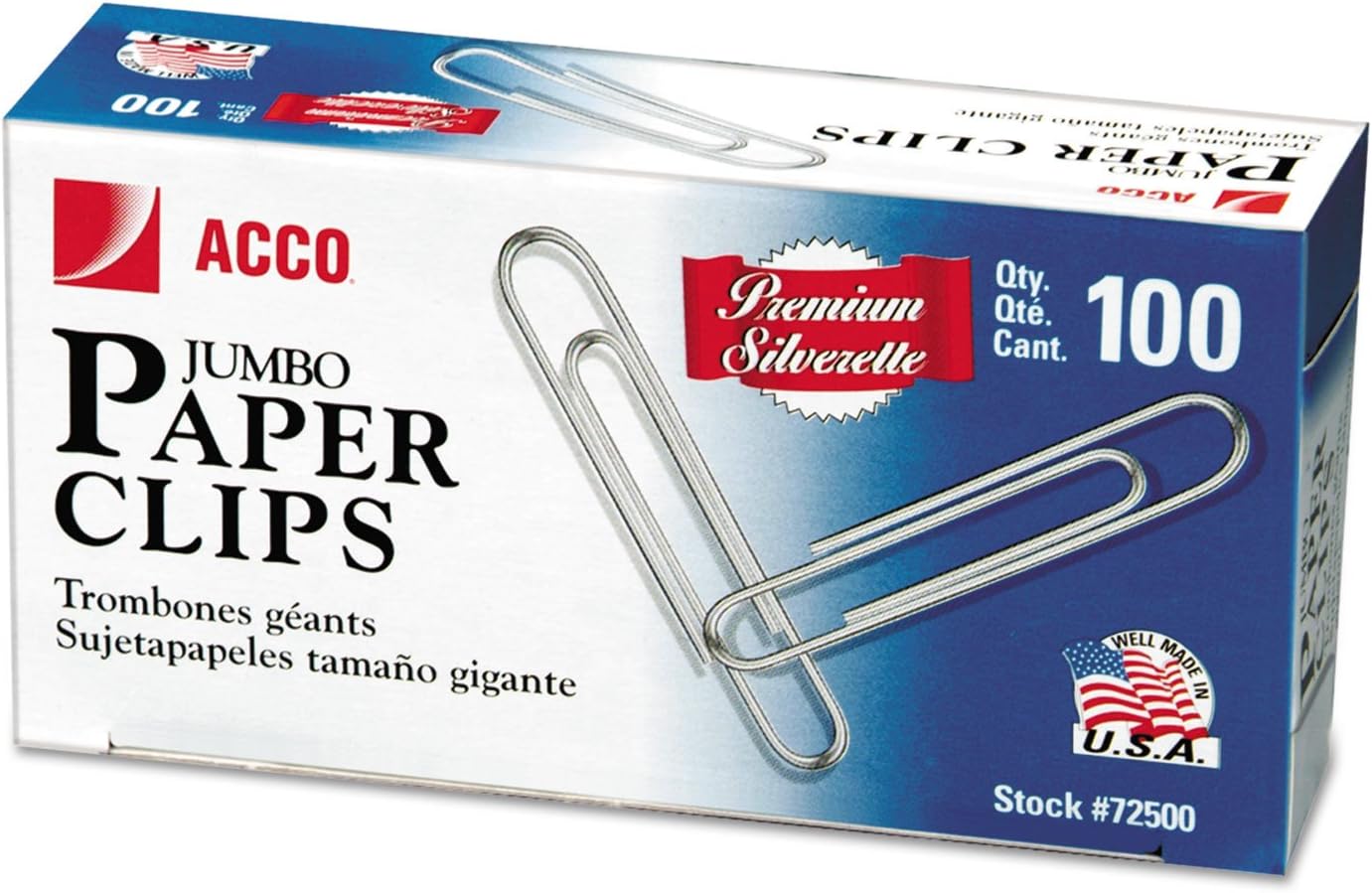 Amazon.com : Acco 72500 Premium Jumbo Paper Clips, Smooth, 100/Box ...