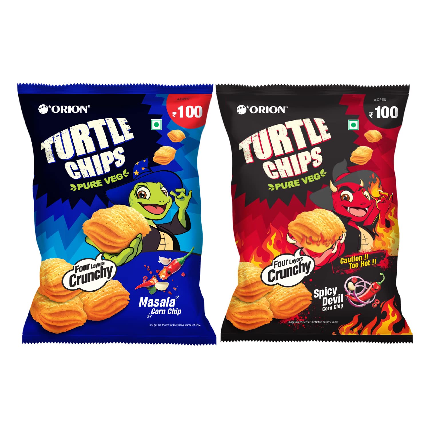 Orion Turtle Chips Party pack (Pack of 2) - Masala & Spicy Devil flavors|100% veg|Korean snacks ...