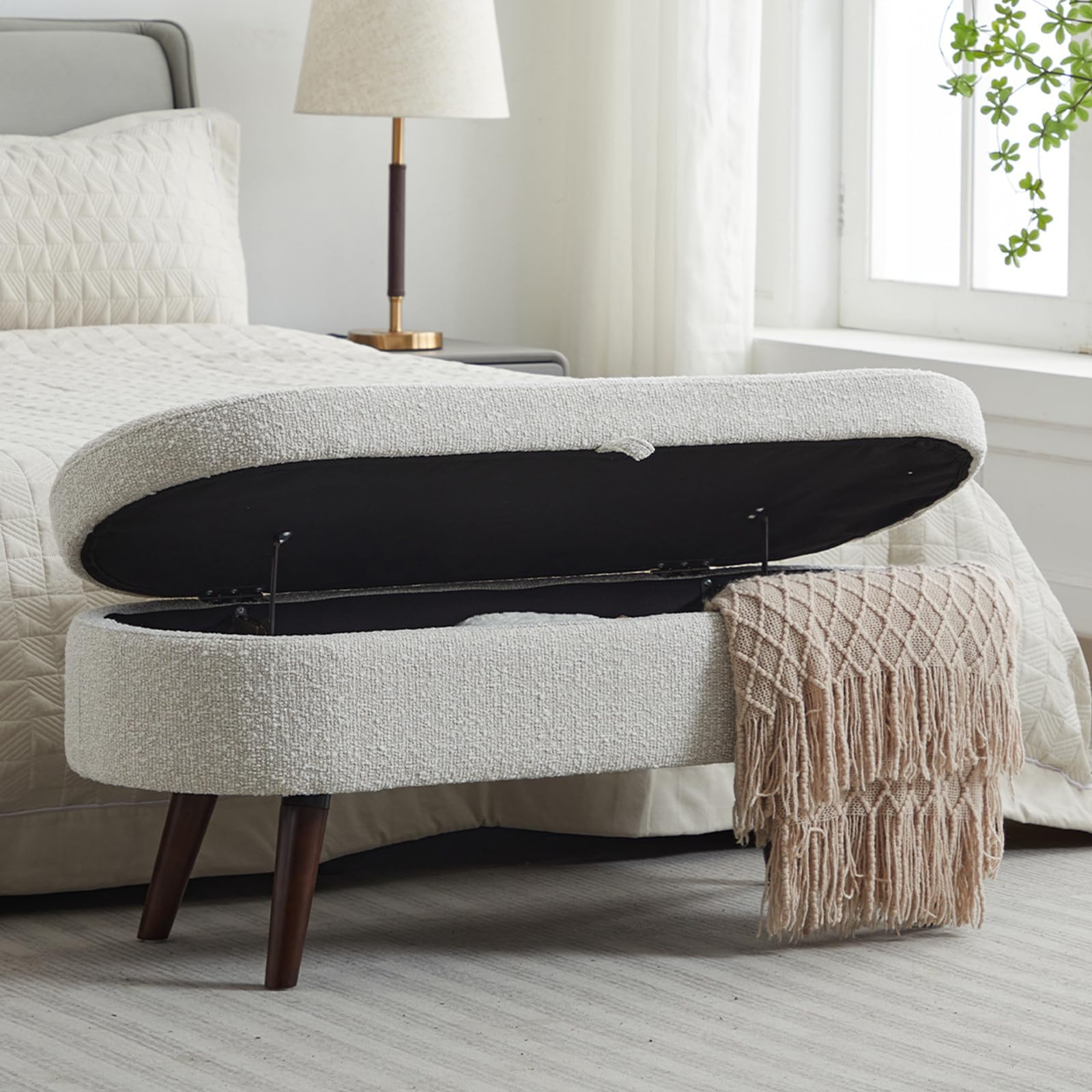 Amazon.com: Beige Storage Ottoman Bench with Metal Stand, Upholstered ...