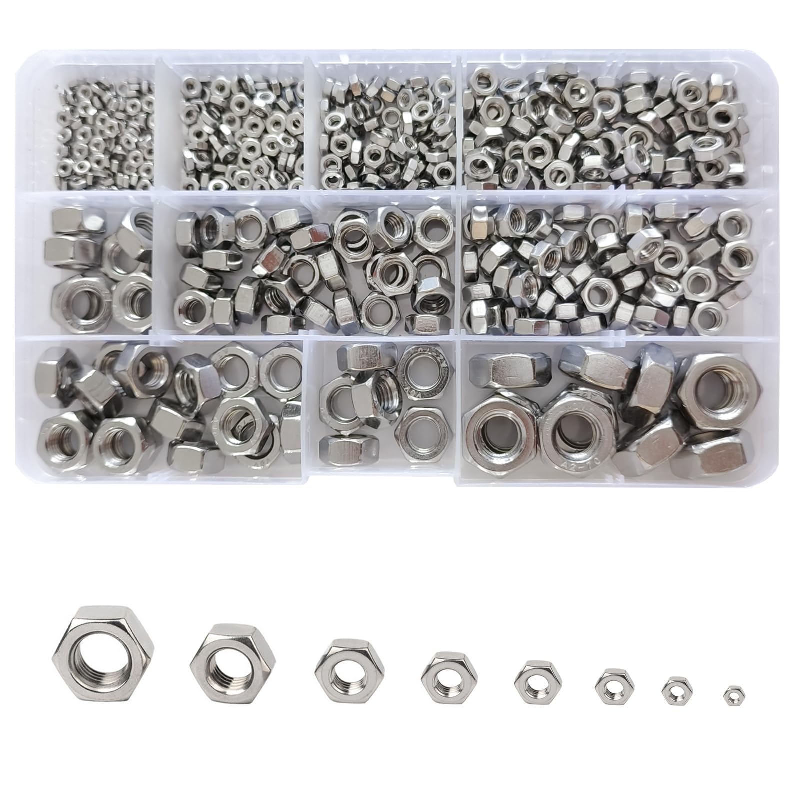 Ymaiss 530pcs 304 Stainless Steel Hex Nuts Assortment Kit with Box ...