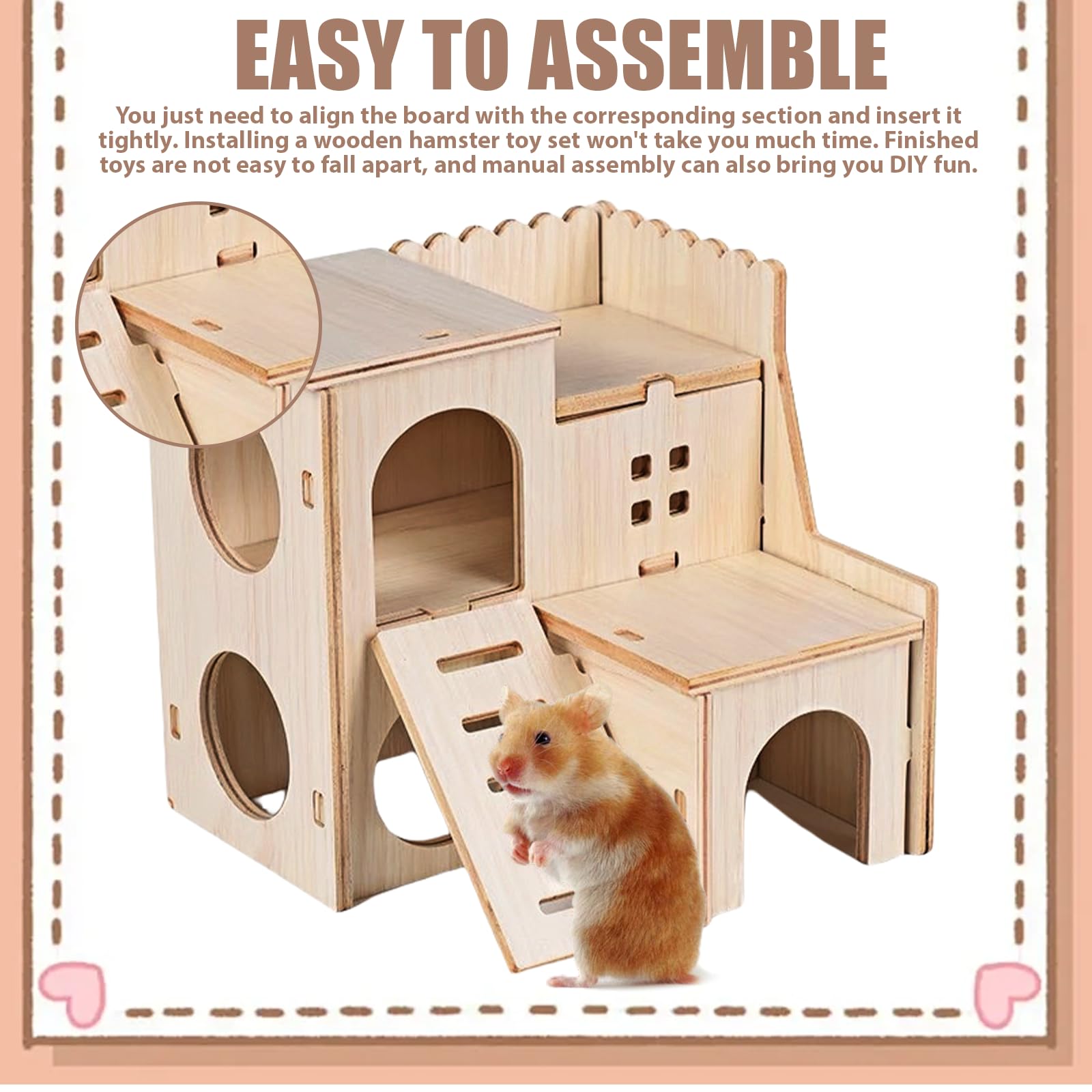 PRITOK Wooden Hamster Toy Set: 5 Pieces Hamster Wooden Toys Including ...