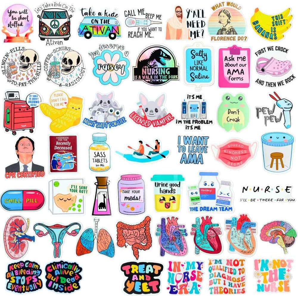 Amazon.com: 50 PC Funny Vinyl Nurse Stickers Healthcare Medical Nursing ...