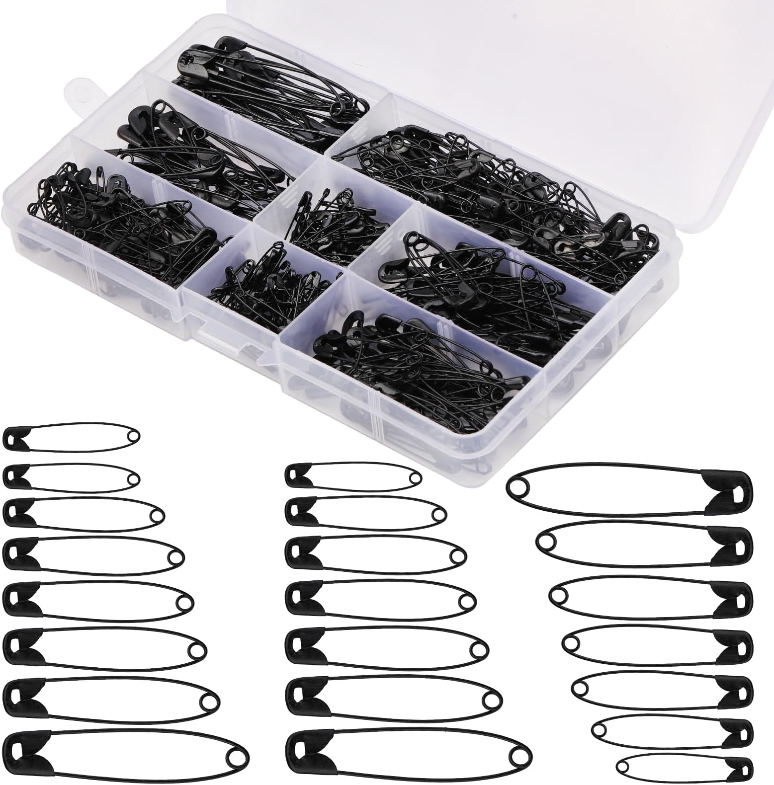 NEBURORA 600Pcs Black Safety Pin Assorted Size Safety Pin Small and ...