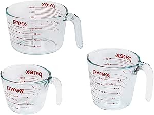 Pyrex 3 Piece Glass Measuring Cup Set, Includes 1-Cup, 2-Cup, and 4-Cup ...