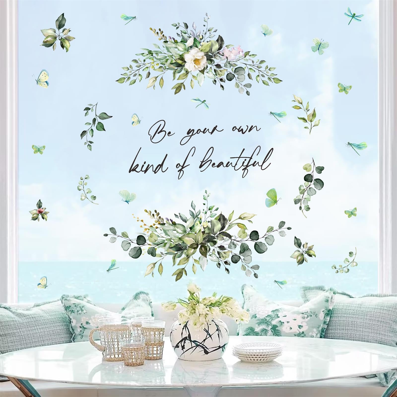 Amazon.com: Green Leaves Window Clings for Glass Windows Rustic Hanging ...