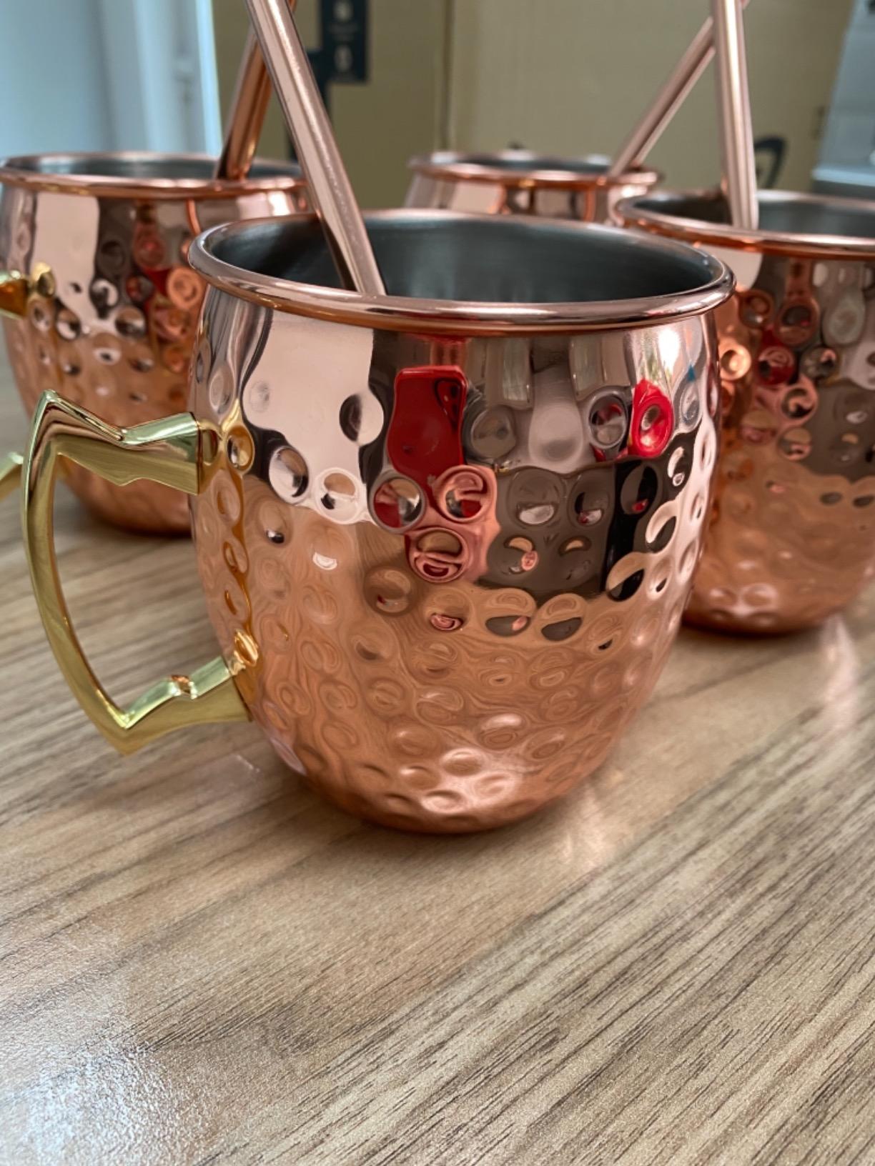 Hossejoy Set of 4 Copper Mugs with Straw Handmade Pure Copper Cocktail ...