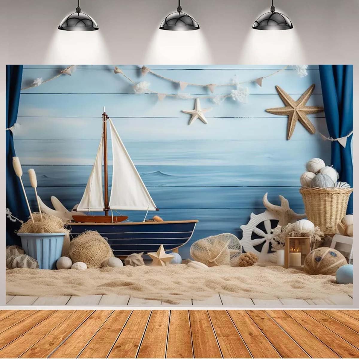 Amazon.com : Nautical Rudder Theme Baby Birthday Background - Sailboat ...