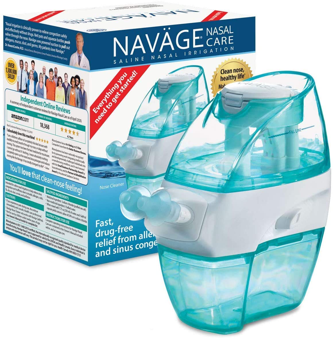 Navage Nasal Care Starter Bundle: Navage Nose Cleaner, 20 SaltPods ...
