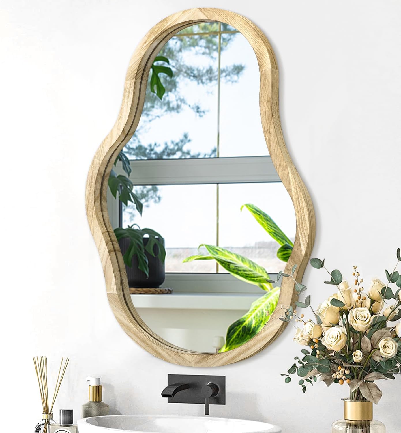 Irregular Wooden Framed Wall Mirror Asymmetrical Unique Shape Cloud ...