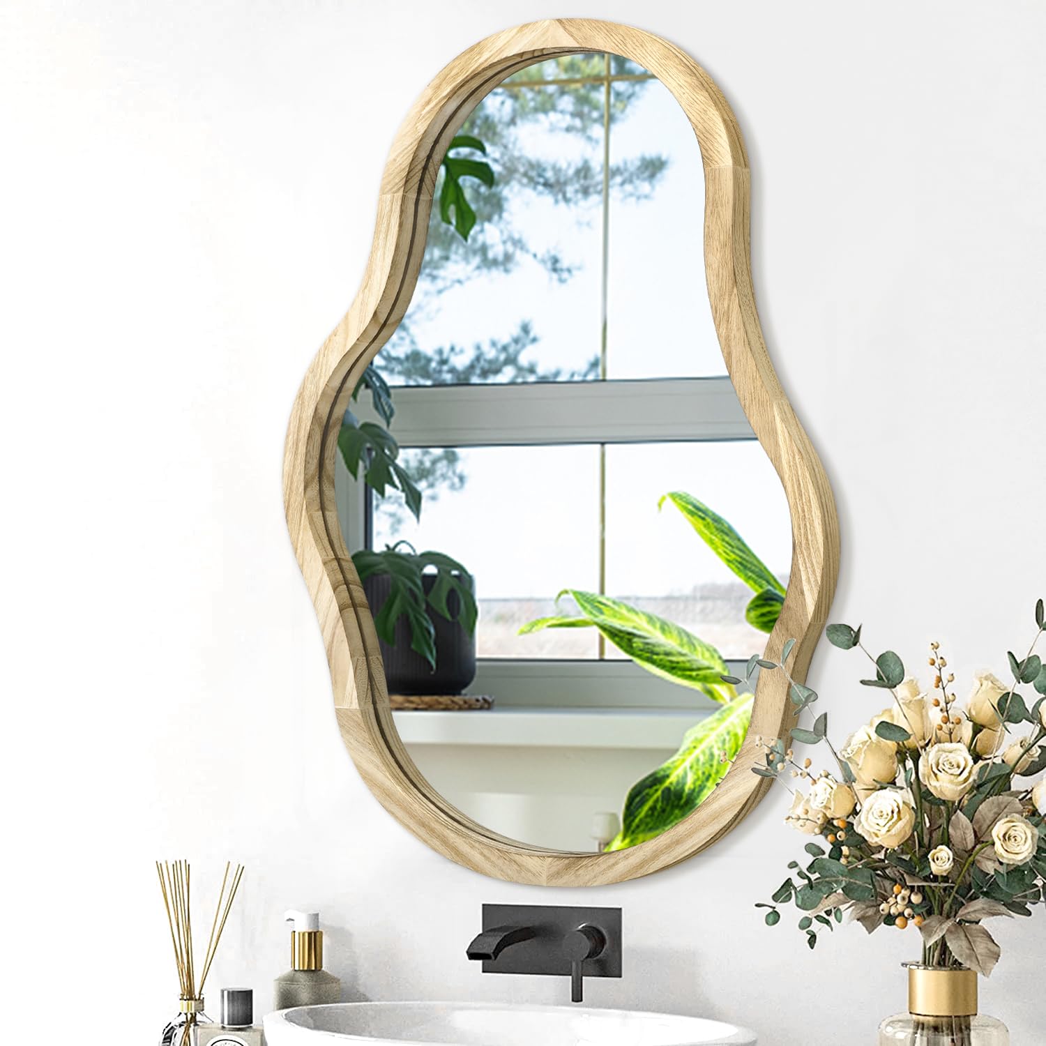 Irregular Wooden Framed Wall Mirror Asymmetrical Unique Shape Cloud ...