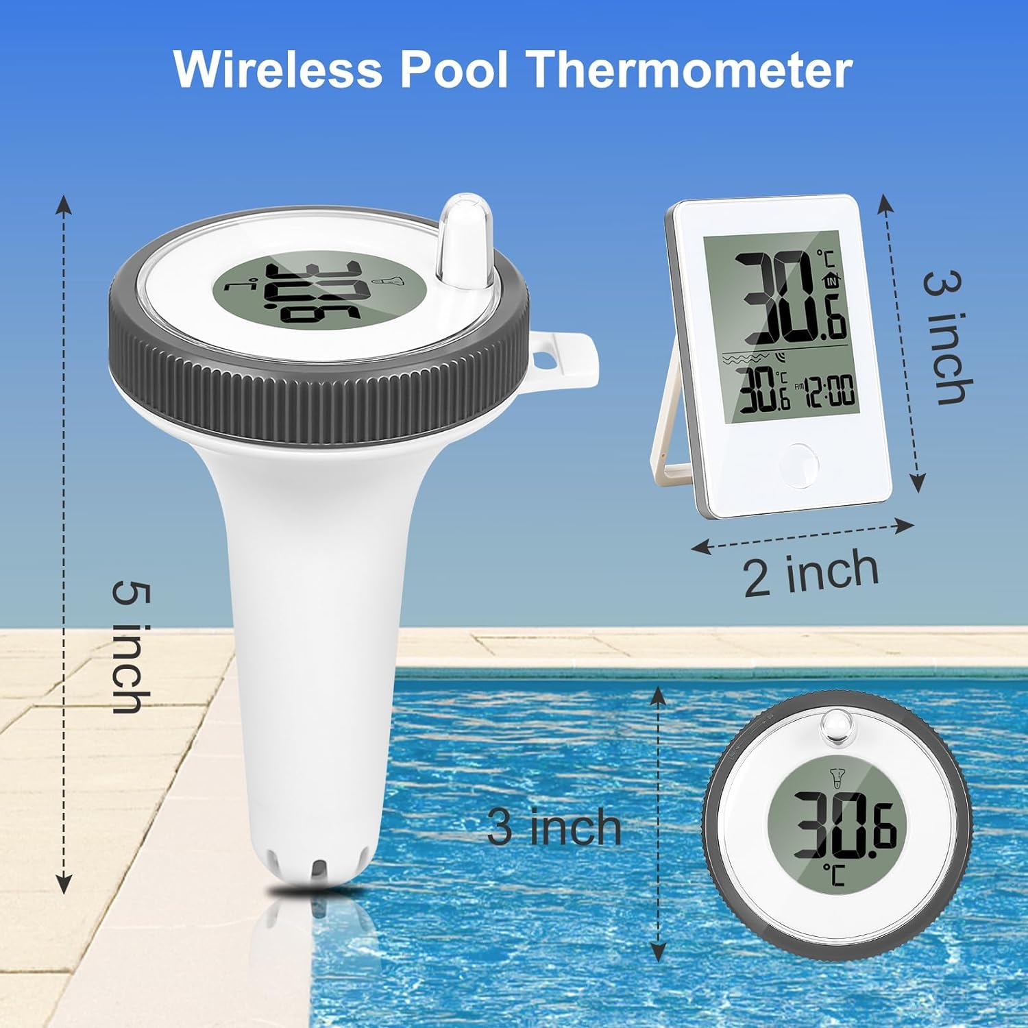 Pool Thermometer Floating Easy Read with Indoor Temperature Humidity ...