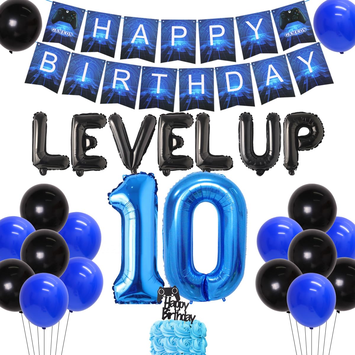 Amazon.com: Video Game 10th Birthday Party Decorations for Boys Blue 10 ...