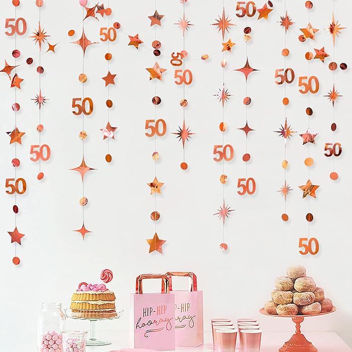 Buy Rose Gold 50th Birthday Decorations Number 50 Circle Dot Twinkle ...