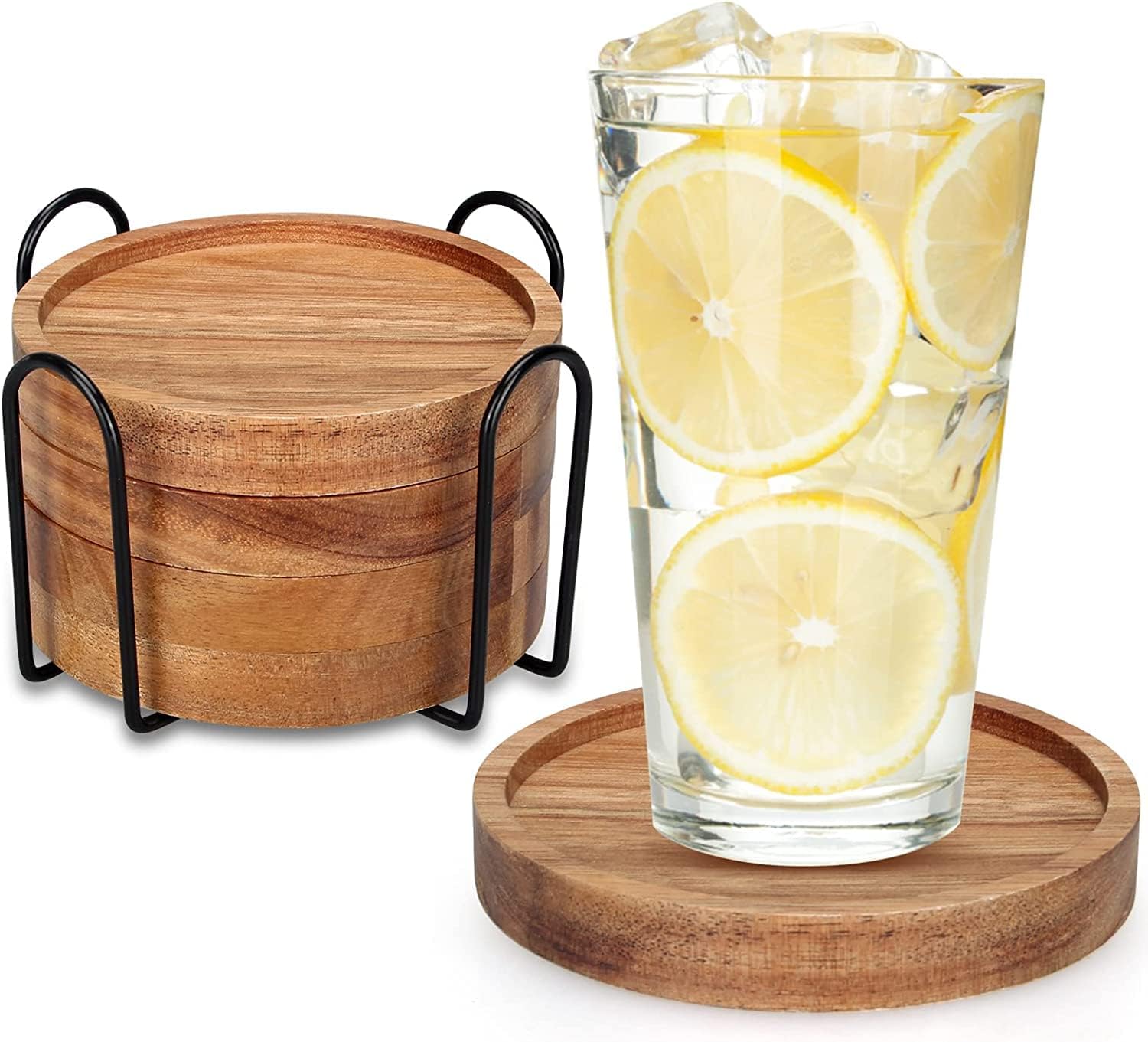 Wood Chop | Solid Acacia Wood Round Coasters for Table/Bar | Natural ...