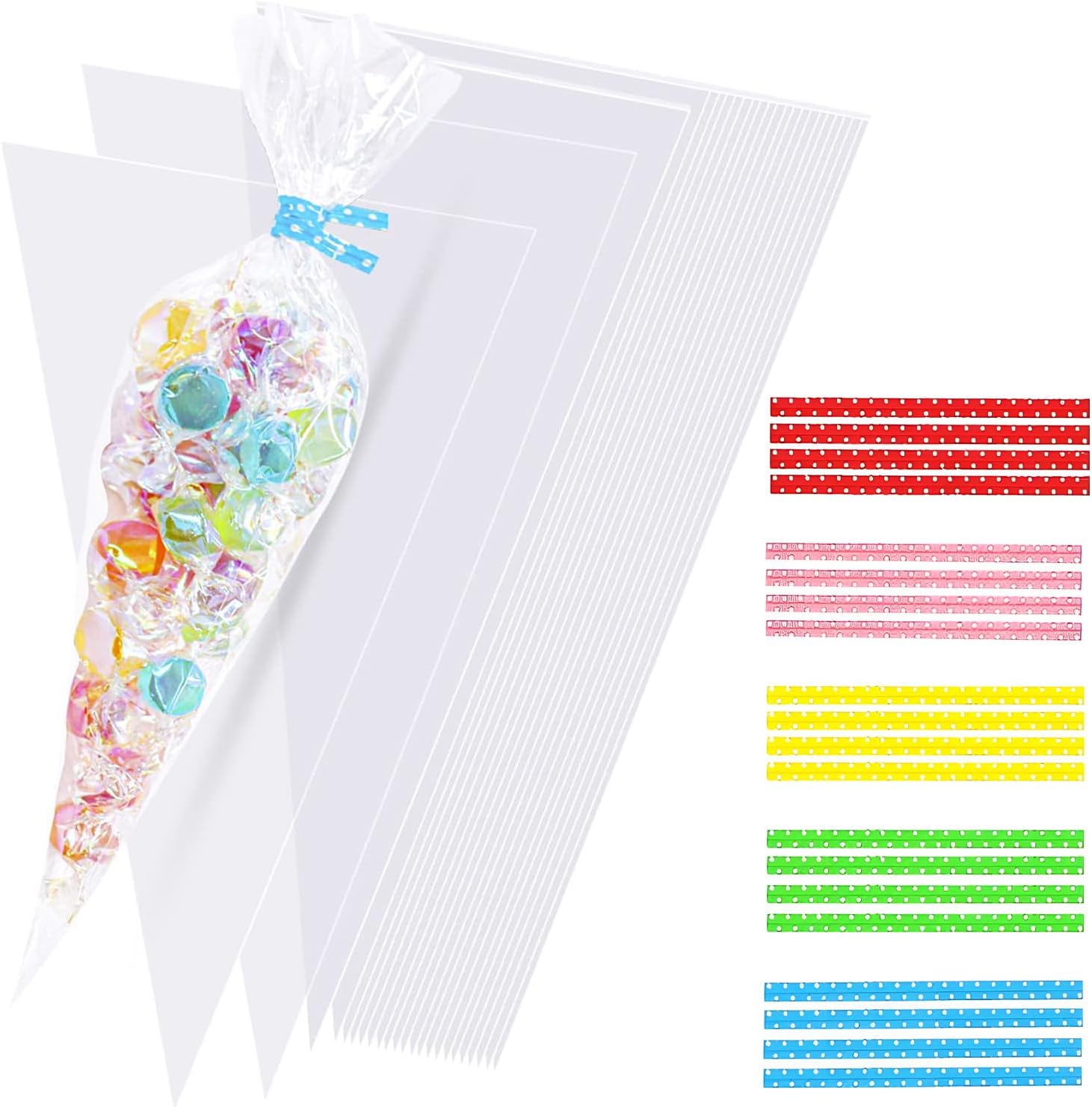 100 Sweetie Bags with Twist Ties - Clear Cellophane Bags for Sweets ...