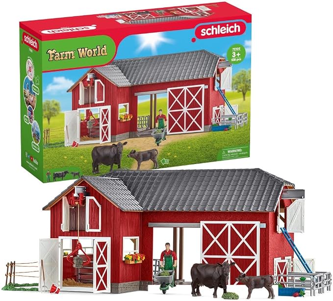 Schleich Farm Animal Toys and Playsets - Farm World Red Barn Set with ...