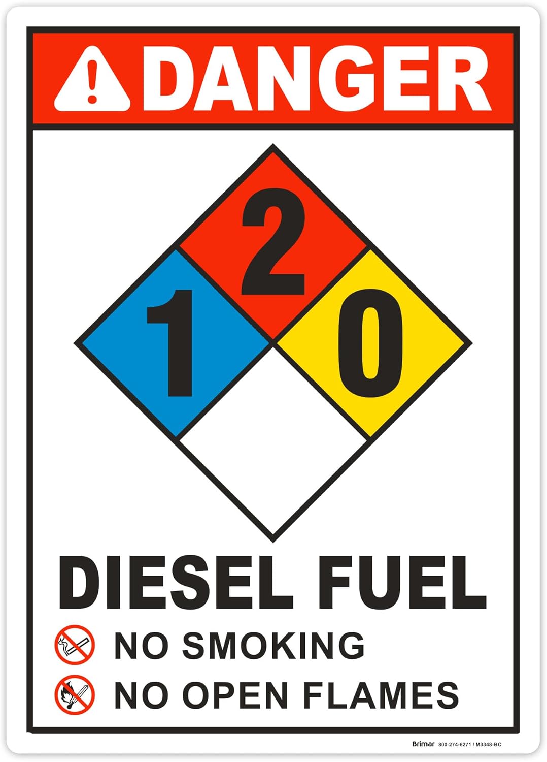 Brimar - 10" x 14" - NFPA Diesel Fuel 1-2-0 Sign - 3.5 Mil InfiniStick ...