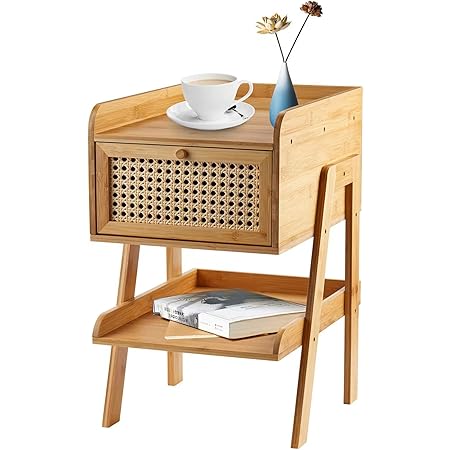 Amazon.com: Modern Side Table with Storage Shelf and Fabric Drawer ...