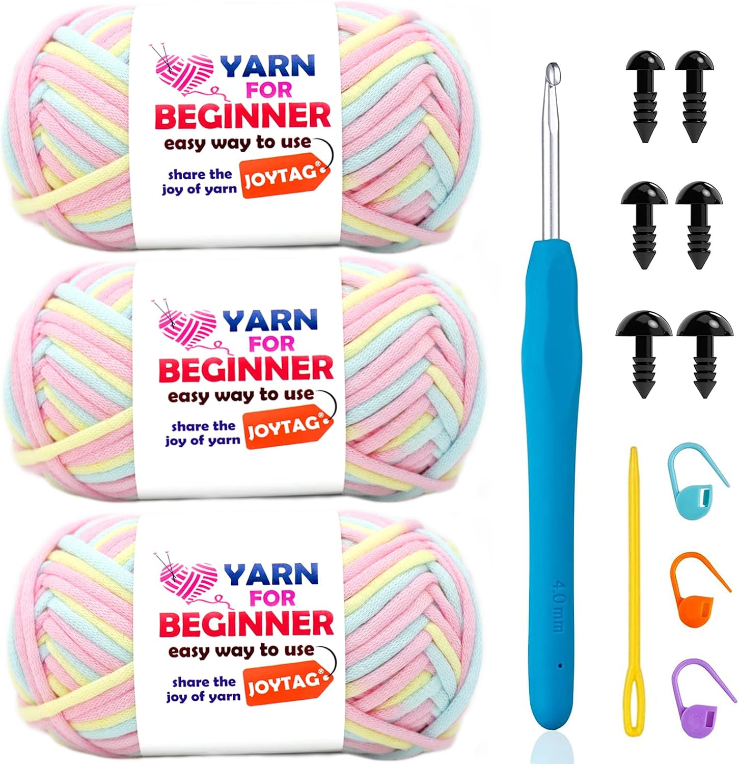 Amazon.com: 3 Pack Rainbow Beginners Crochet Yarn Pink Blue Yellow ...