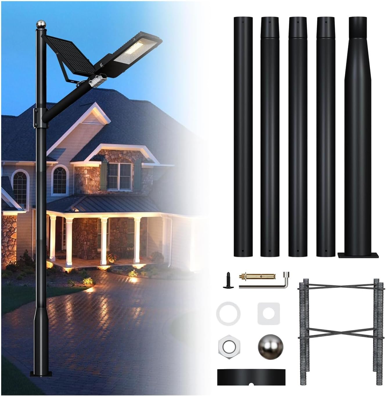 16 Ft Tall Street Light Pole, Solar Street Lamp Post Fixture ...