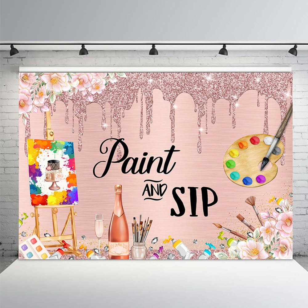 Amazon.com : MEHOFOND Paint and Sip Party Backdrop Sip and Paint Kit ...