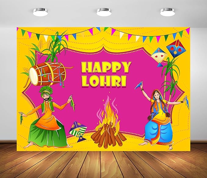 Amazon.com : BELECO 5x3ft Fabric Happy Lohri Backdrop Indian Harvesting ...