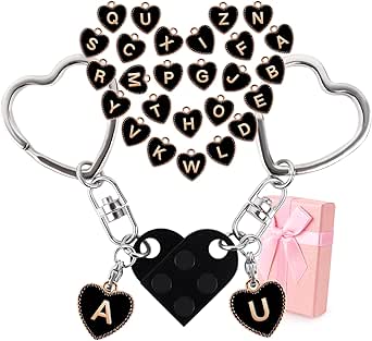 WINOWIMO Personalized Brick Matching Heart Keychains, Initial Cute ...