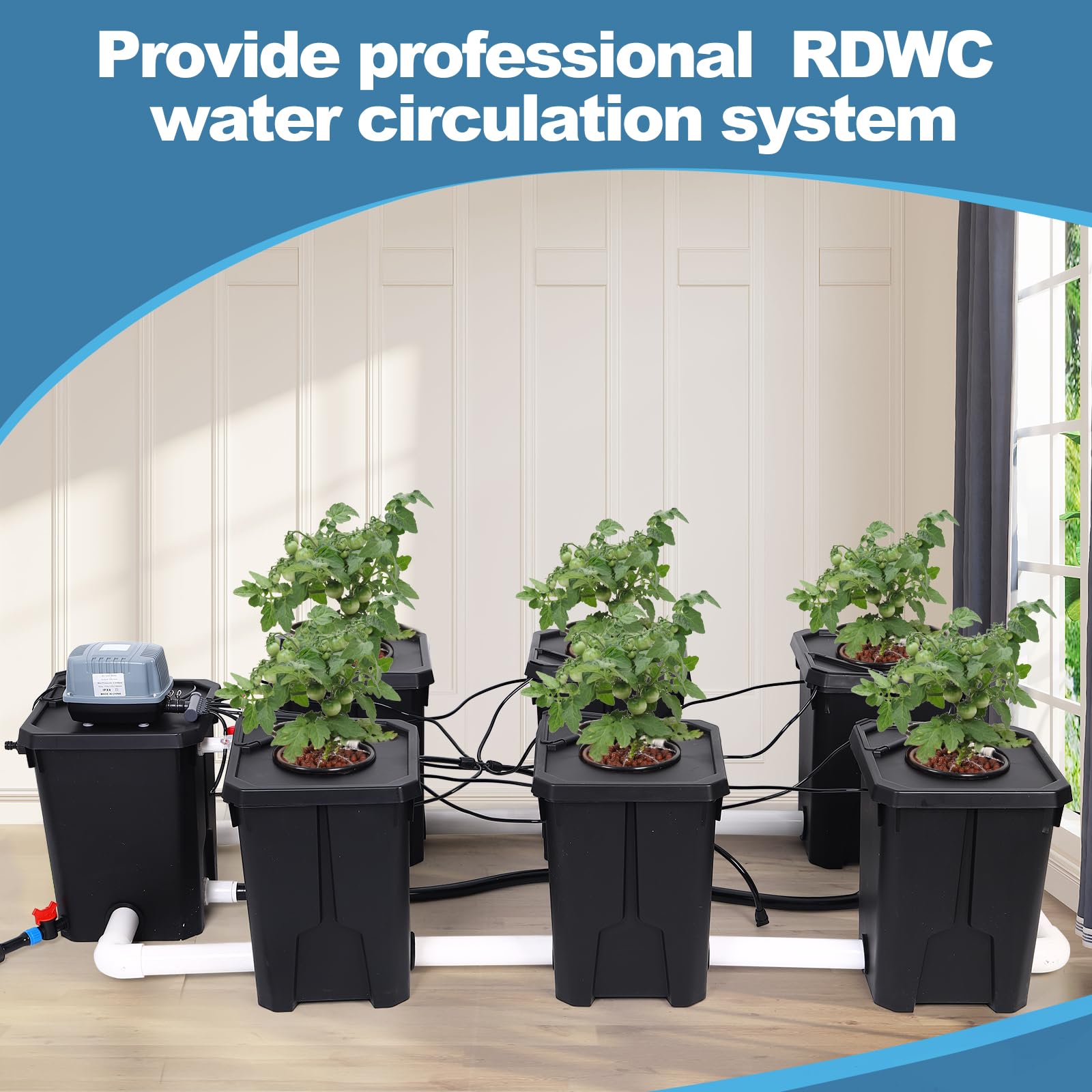 RDWC Hydroponics Grow System 6 Site + Reservoir, 7-Gallon Top Drip ...