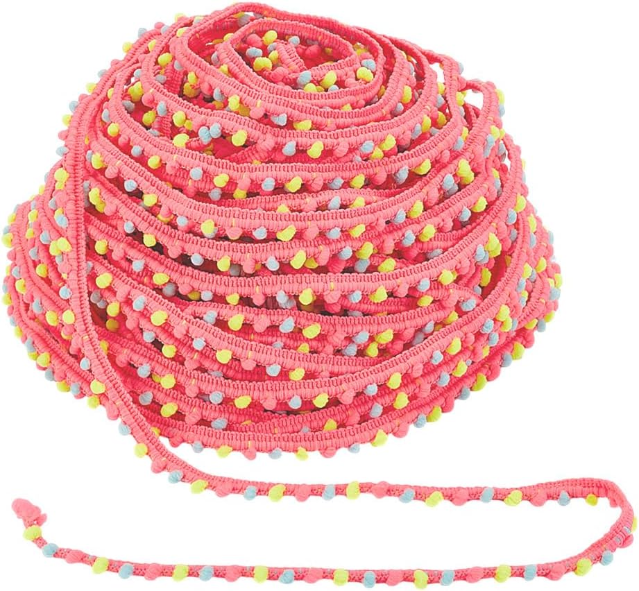 AHANDMAKER 10 Yards Pom Poms Fringe Ball Trim, Pink Mini Pom Poms Trim ...