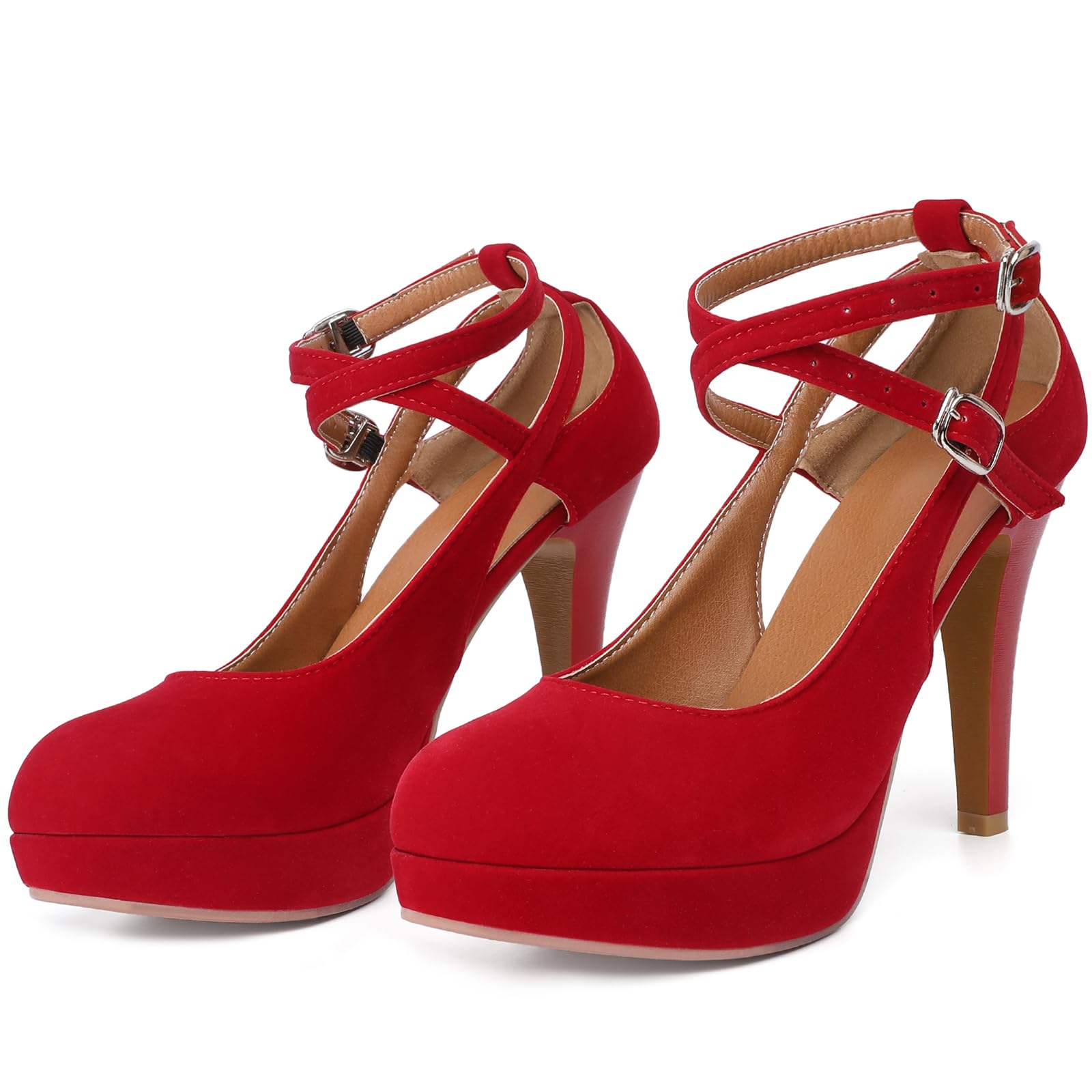 Snapklik.com : Red Strappy Heels For Women Closed Toe Platform High ...