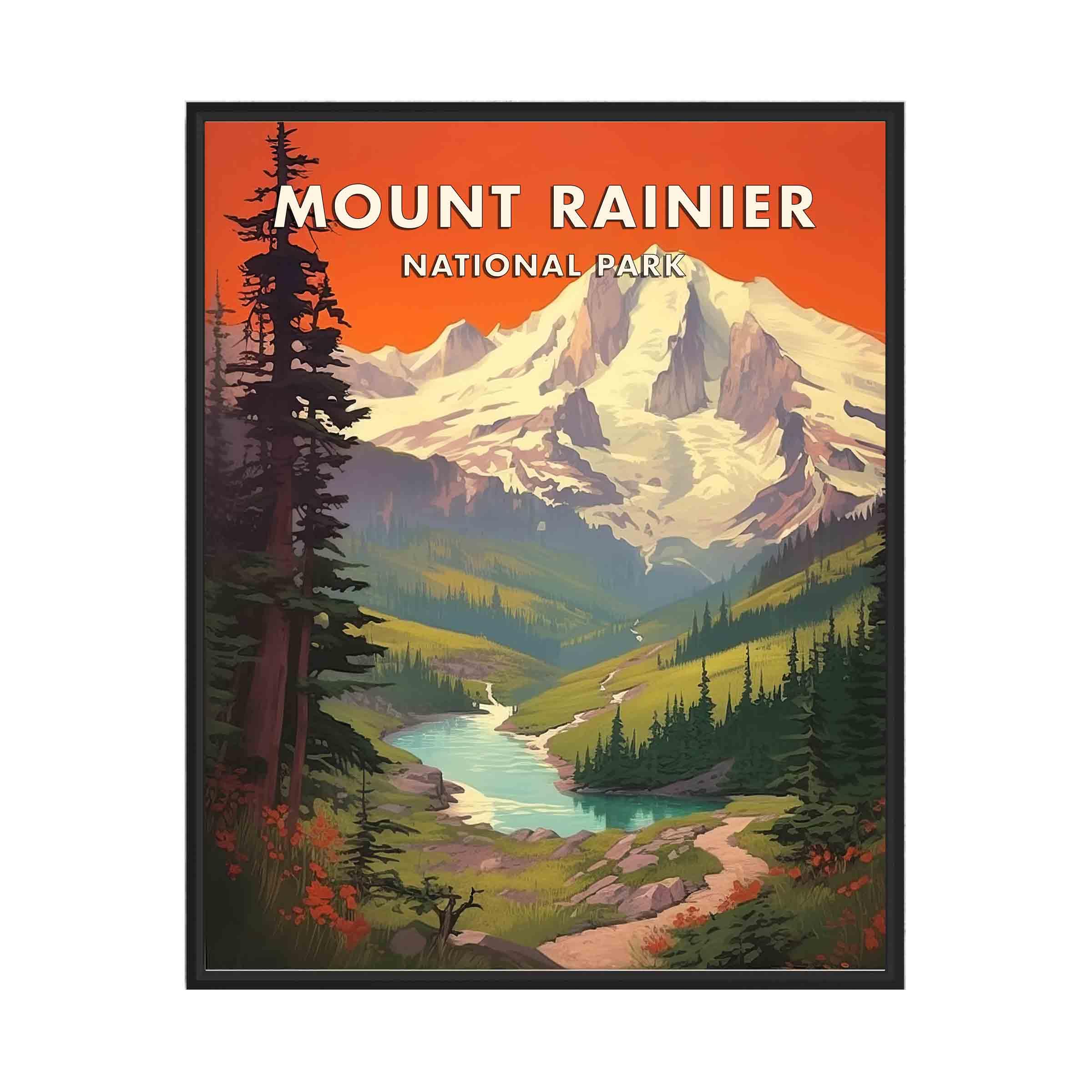 Amazon.com: Mount Rainier National Park Poster Art Print Retro Mountain ...